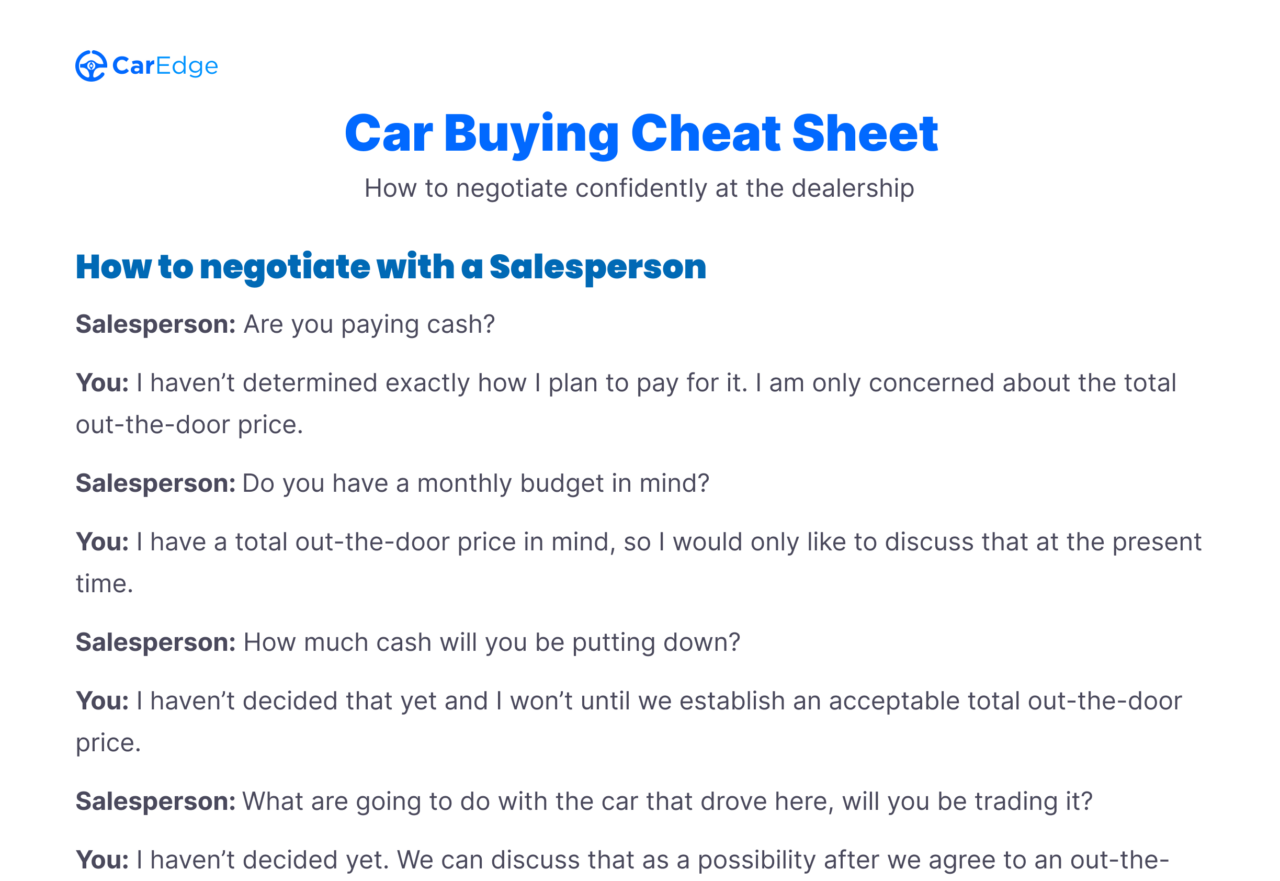 Car Buying Cheat Sheet - CarEdge